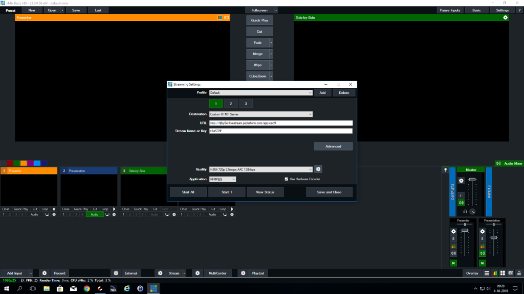 1. vMix streaming settings – Hydraat